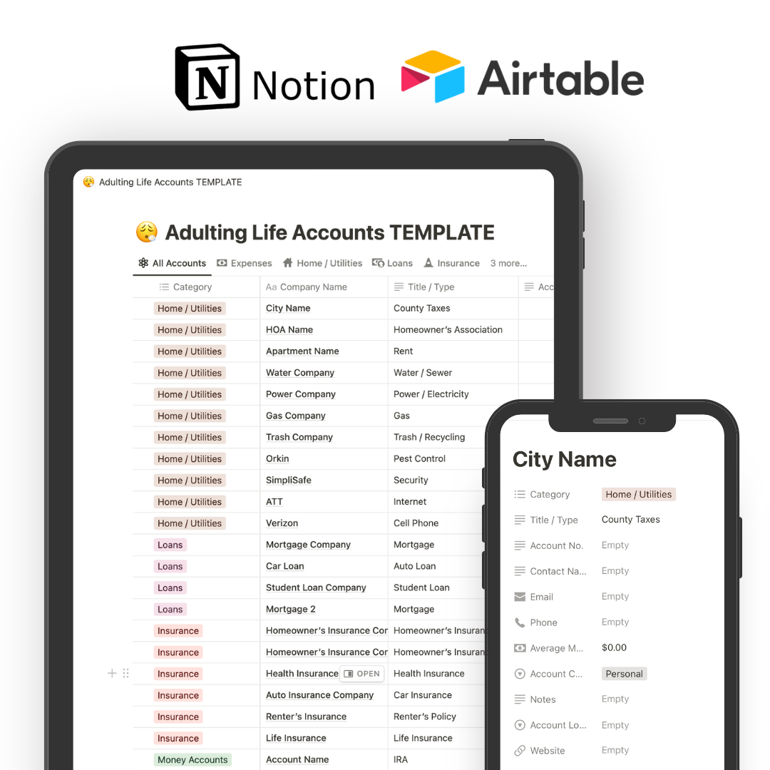 Adulting Life Accounts Template