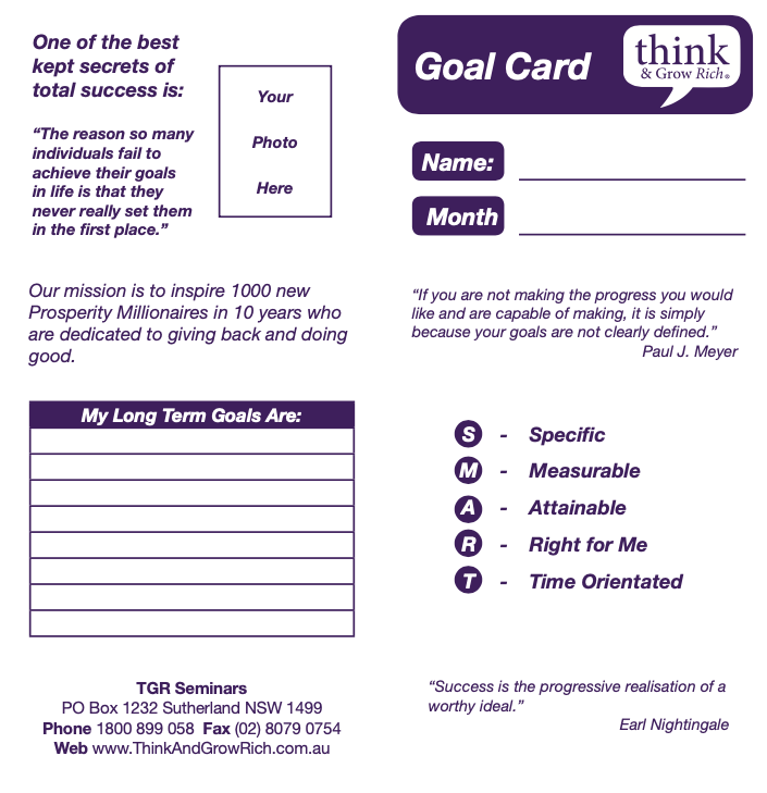 Free Gift: Goal Card