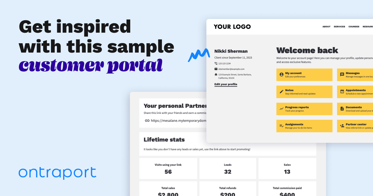 Get inspired with this sample customer portal | Ontraport
